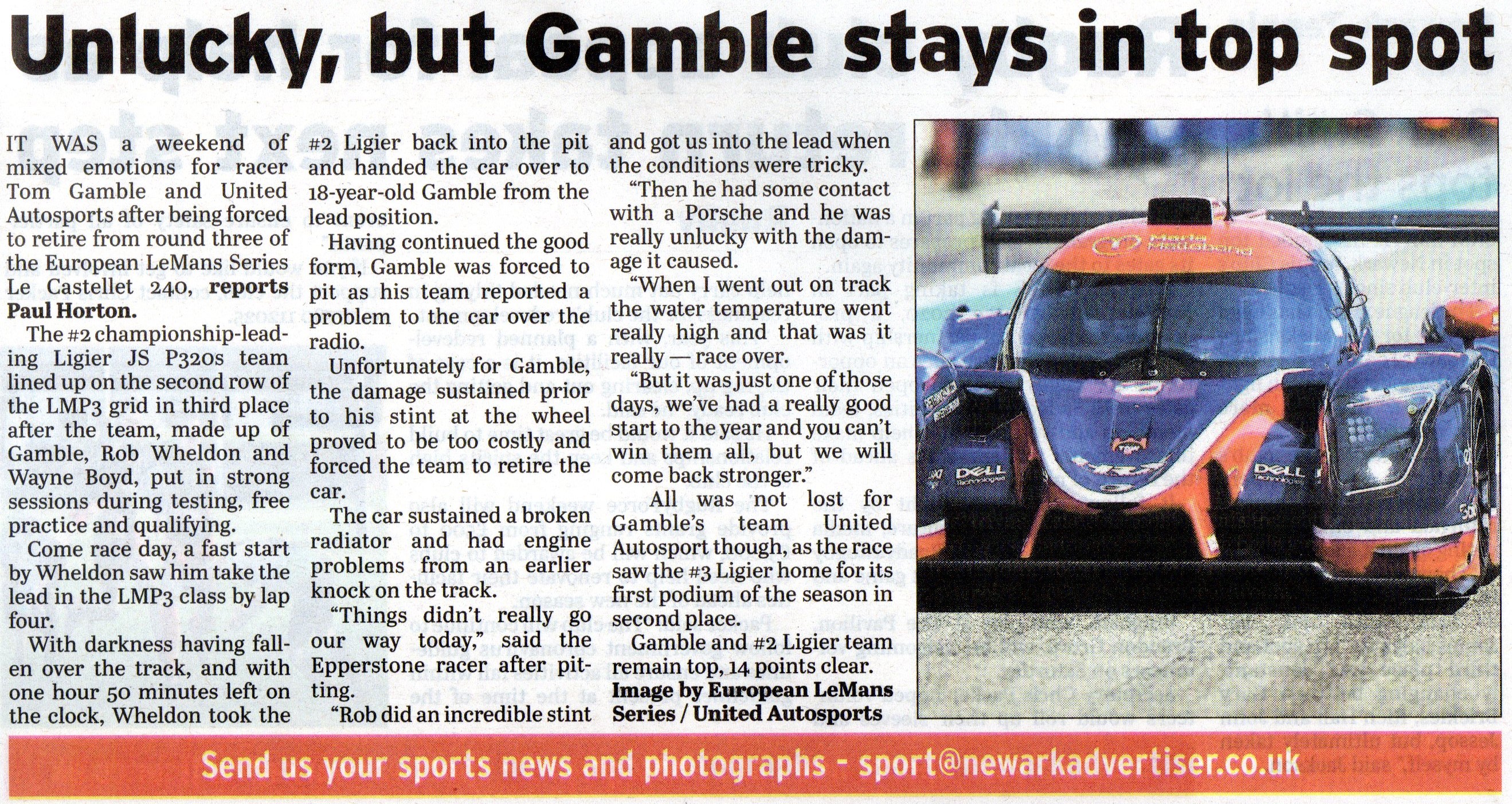 Newark Advertiser 27-08-2020 Tom Gamble ELMS Circuit Paul Ricard Aug ...
